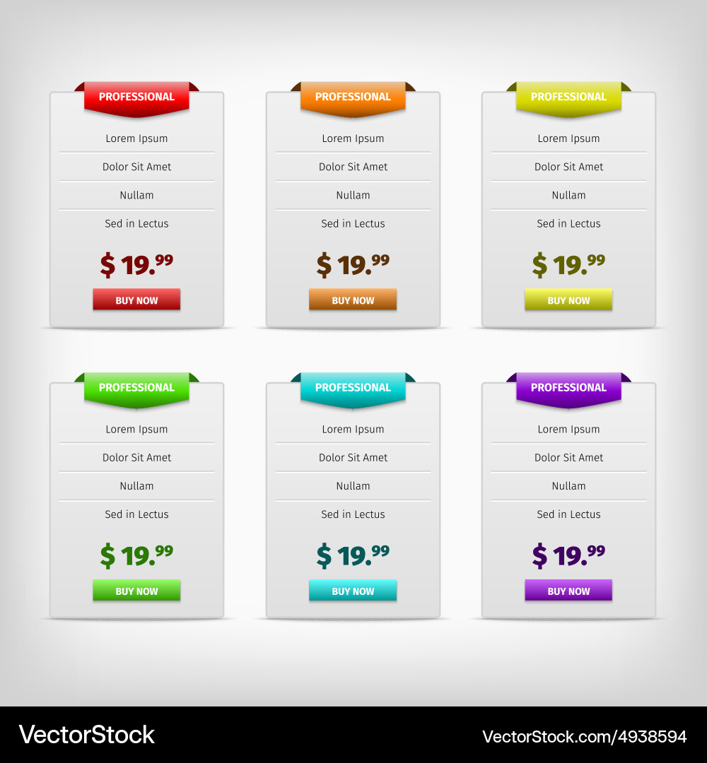 Gray pricing tables with color variation Vector Image