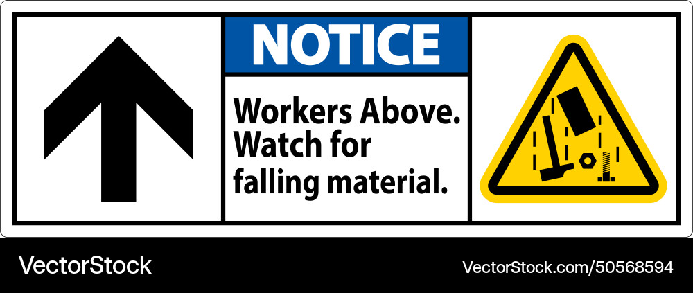 Notice sign workers above falling material Vector Image