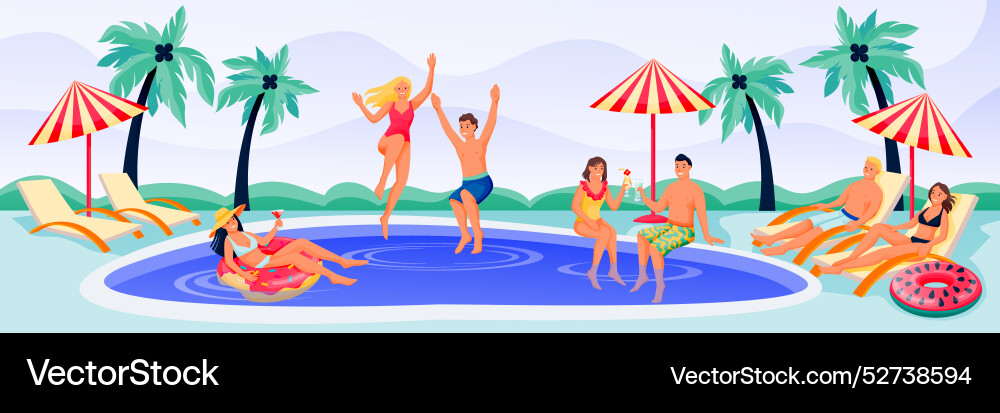 Young happy people on summer pool party Royalty Free Vector