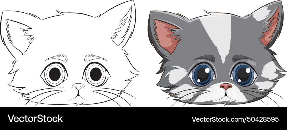 Art of a kitten outlined and colored versions Vector Image