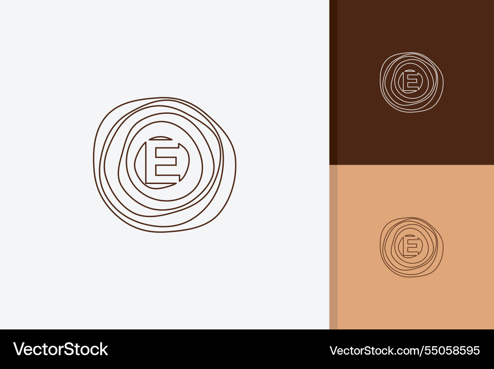 E Wood Grain Logo - Circle & Letter E Vector Image
