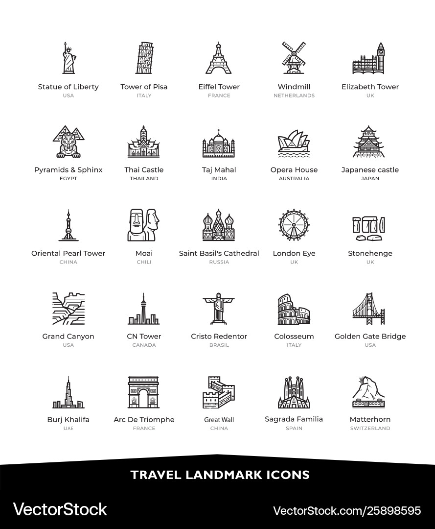 Global Landmark Icons Royalty Free Vector Image