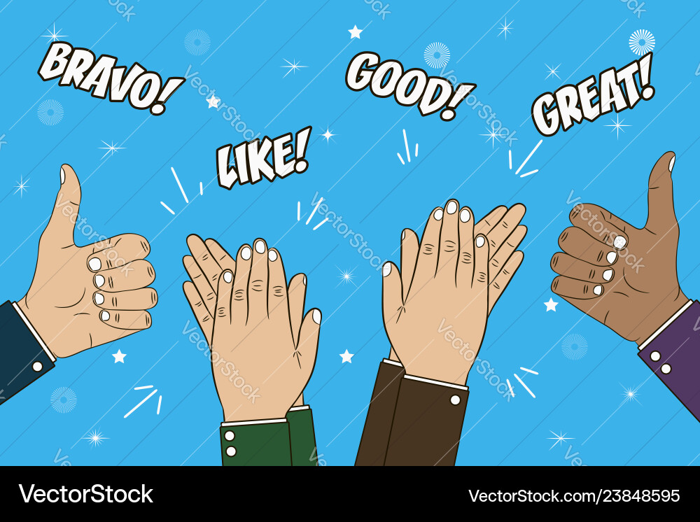 Hands clapping applause and thumb up gesture Vector Image