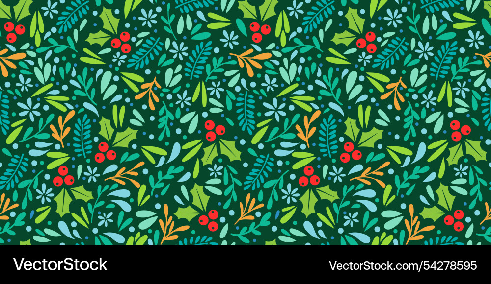 Holly ilex winter holiday foliage repeat pattern Vector Image