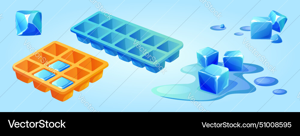 Ice cube trays set isolated on blue background Vector Image