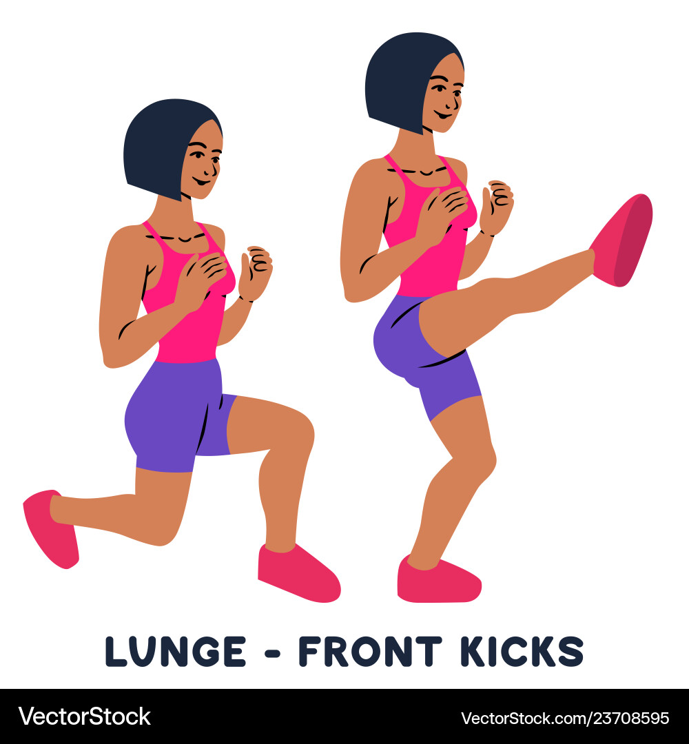 Lunges front kicks sport exersice silhouettes Vector Image