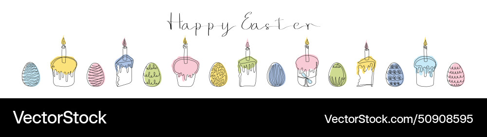 Set of easter kulich cakes with lit candles Vector Image