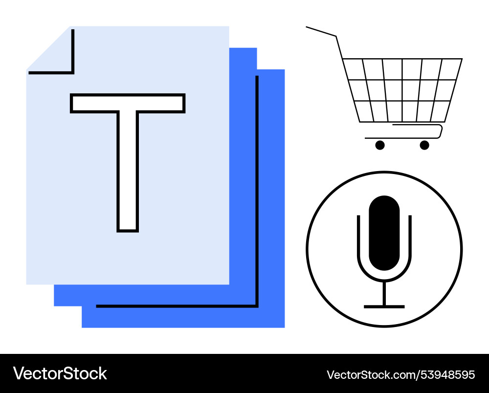 Shopping cart document and microphone Royalty Free Vector