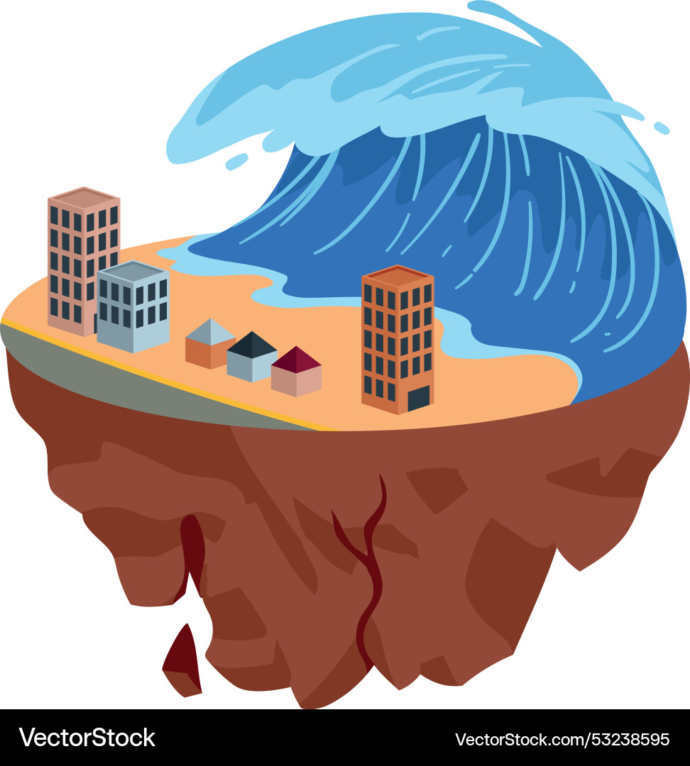 Tsunami with big waves over planet climate change Vector Image
