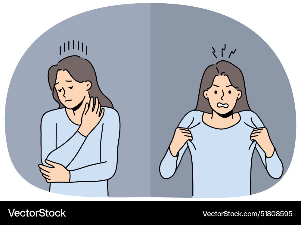 Woman shows anger and insecurity demonstrate Vector Image