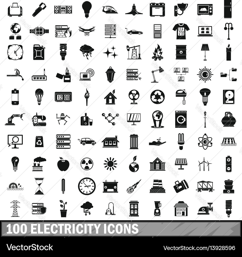 100 Electricity Icon Set Royalty Free Vector Image