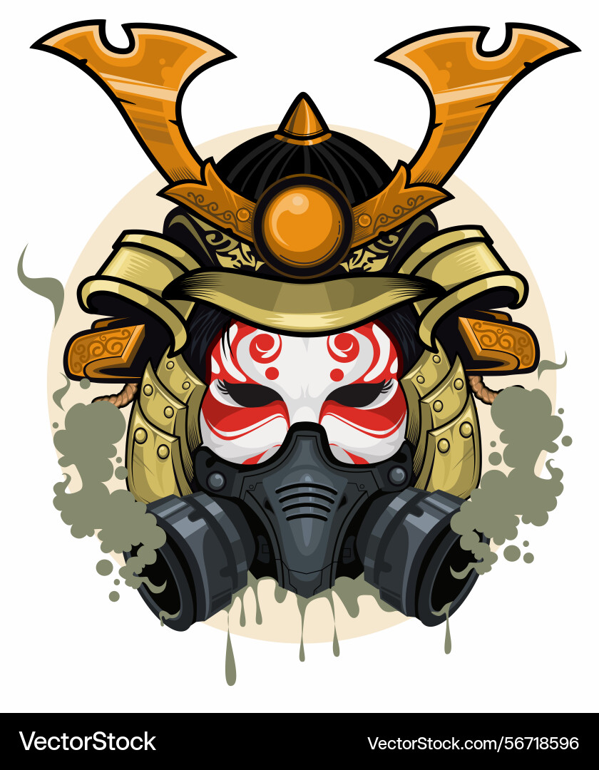 Geisha with mas shogun helmet Royalty Free Vector Image