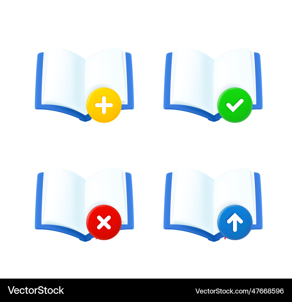 Open book set with different pictograms 3d icons Vector Image