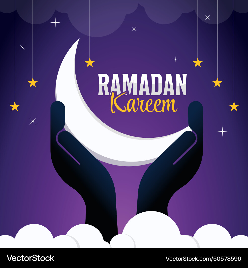 Ramadan moon in dark purple sky background Vector Image