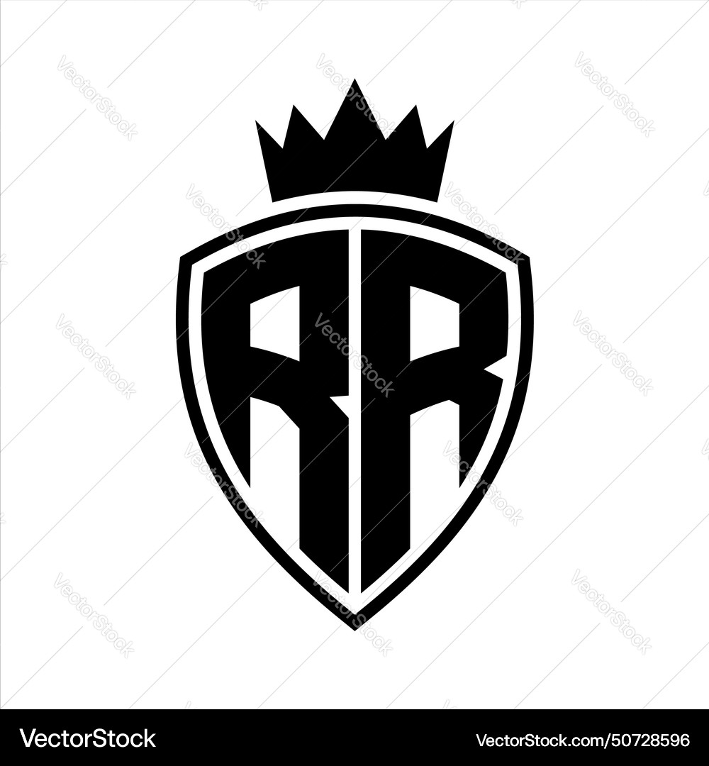 Rr letter monogram shield and crown outline shape Vector Image