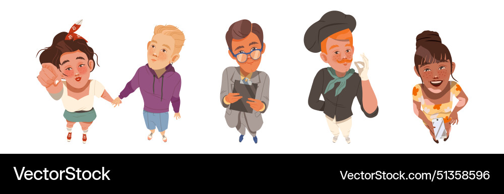 Smiling people character looking up view from Vector Image