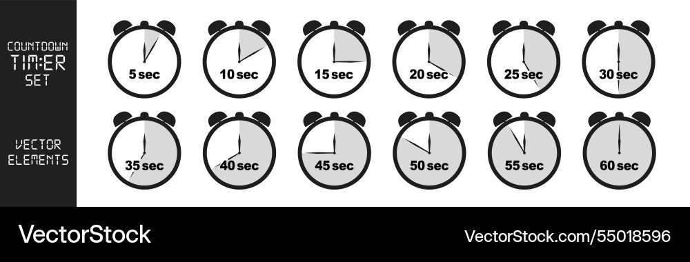 Stopwatch icons set timer symbol countdown from 0 Vector Image