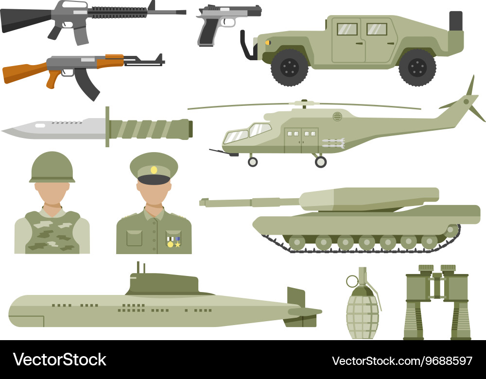Army decorative flat icons set Royalty Free Vector Image