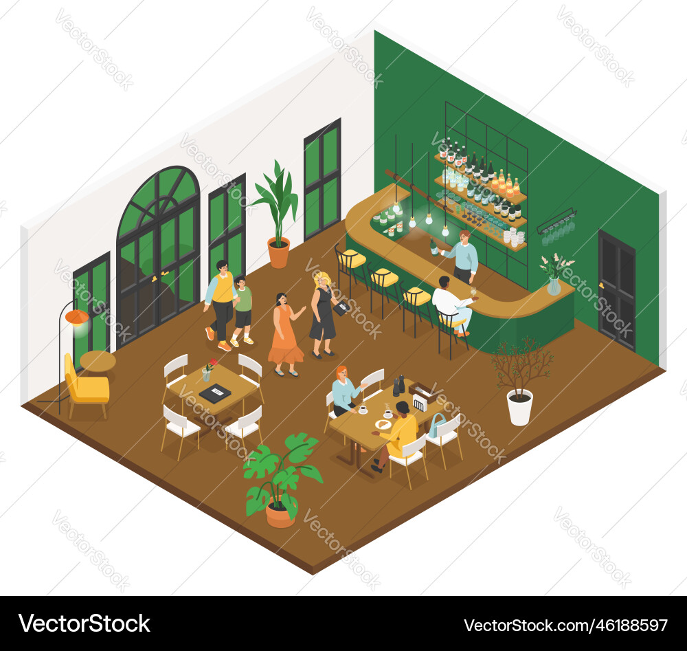 Cozy cafe - modern colorful isometric Royalty Free Vector