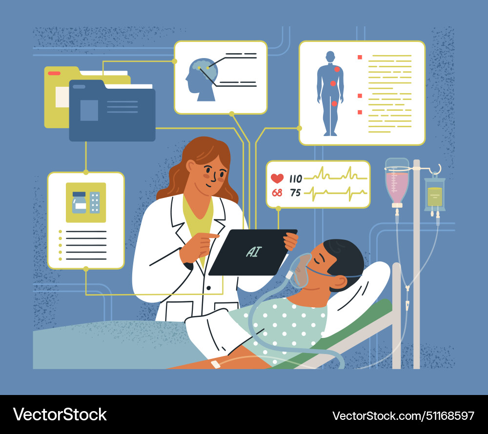 Doctor treating sick patient in reanimation using Vector Image