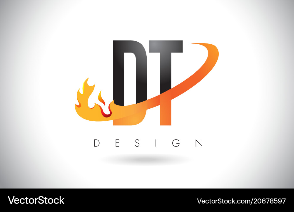 Dt d t letter logo with fire flames design Vector Image