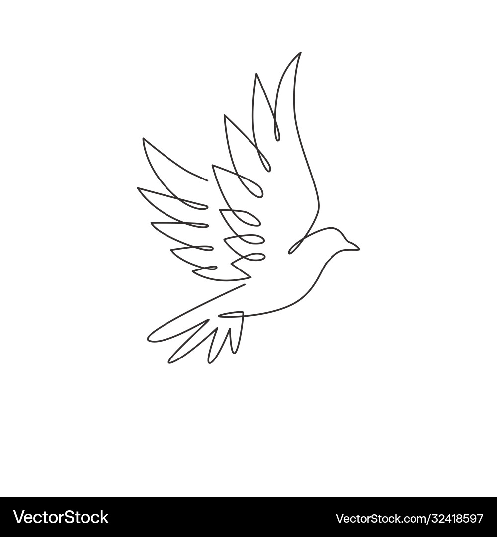 One continuous line drawing cute flying dove Vector Image