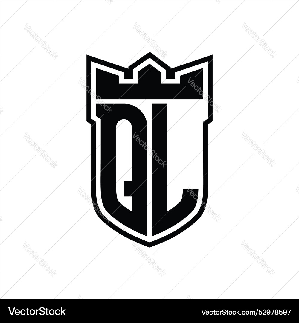 Ql logo shield shape with geometric crown inside Vector Image