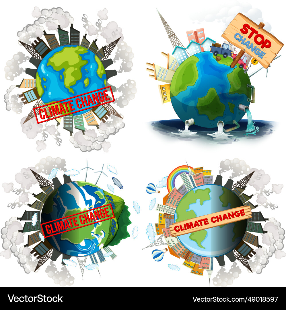 Save the earth cartoon banner set Royalty Free Vector Image