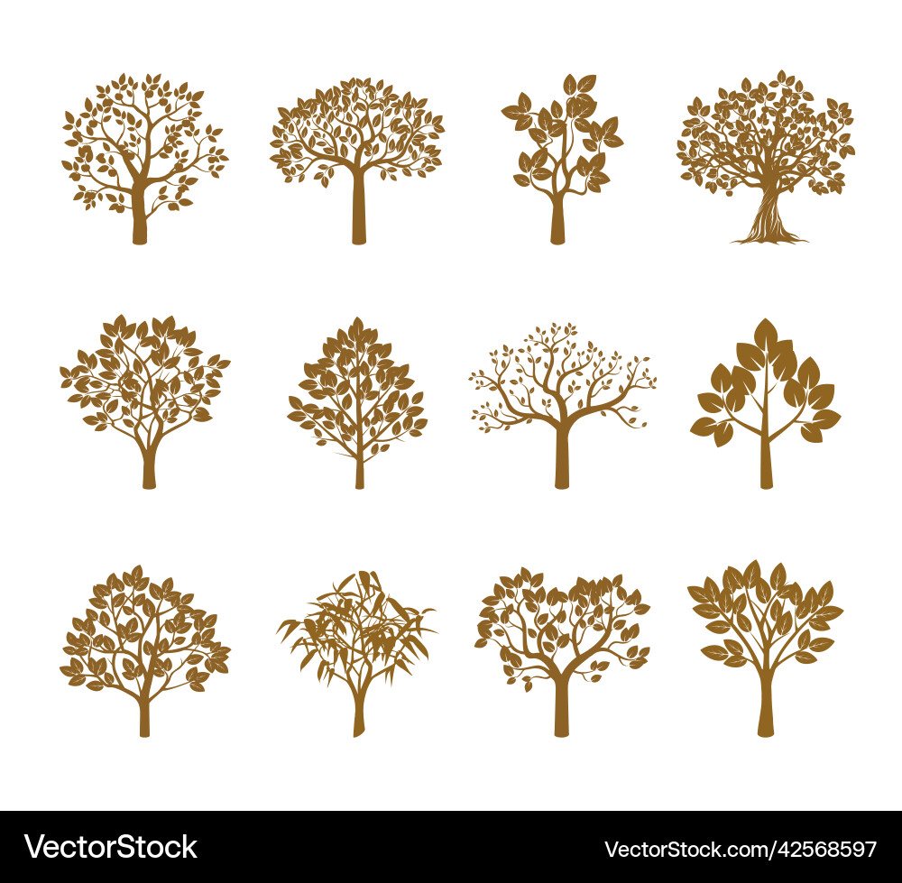 Set golden trees Royalty Free Vector Image - VectorStock