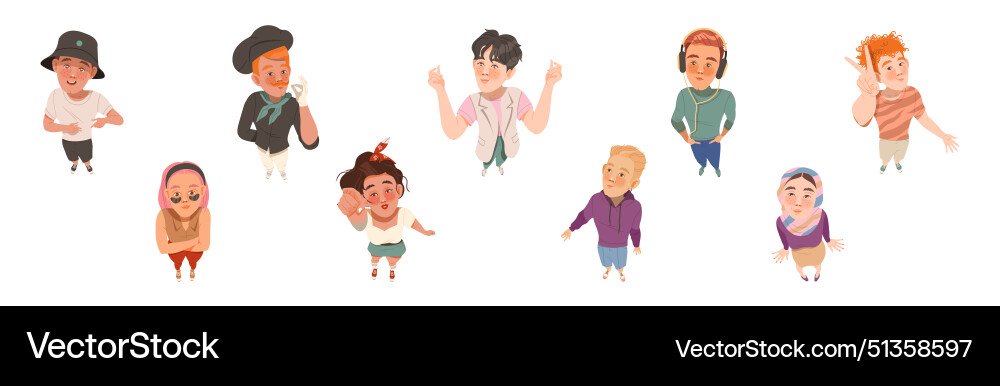 Smiling people character looking up view from Vector Image