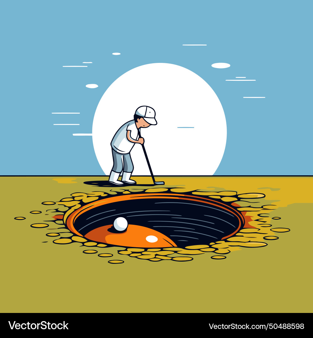 A golfer on the golf course with hole Royalty Free Vector