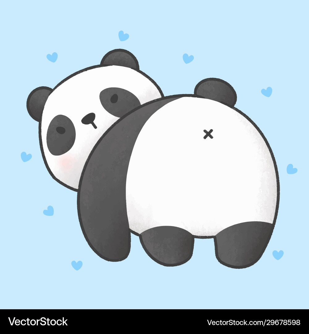 Cute panda bear looking back cartoon hand drawn Vector Image