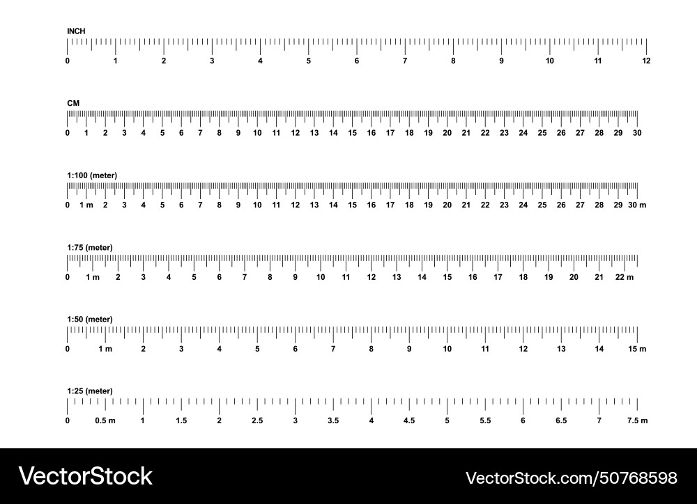 Grids for a ruler mm cm inch measuring scale bars Vector Image