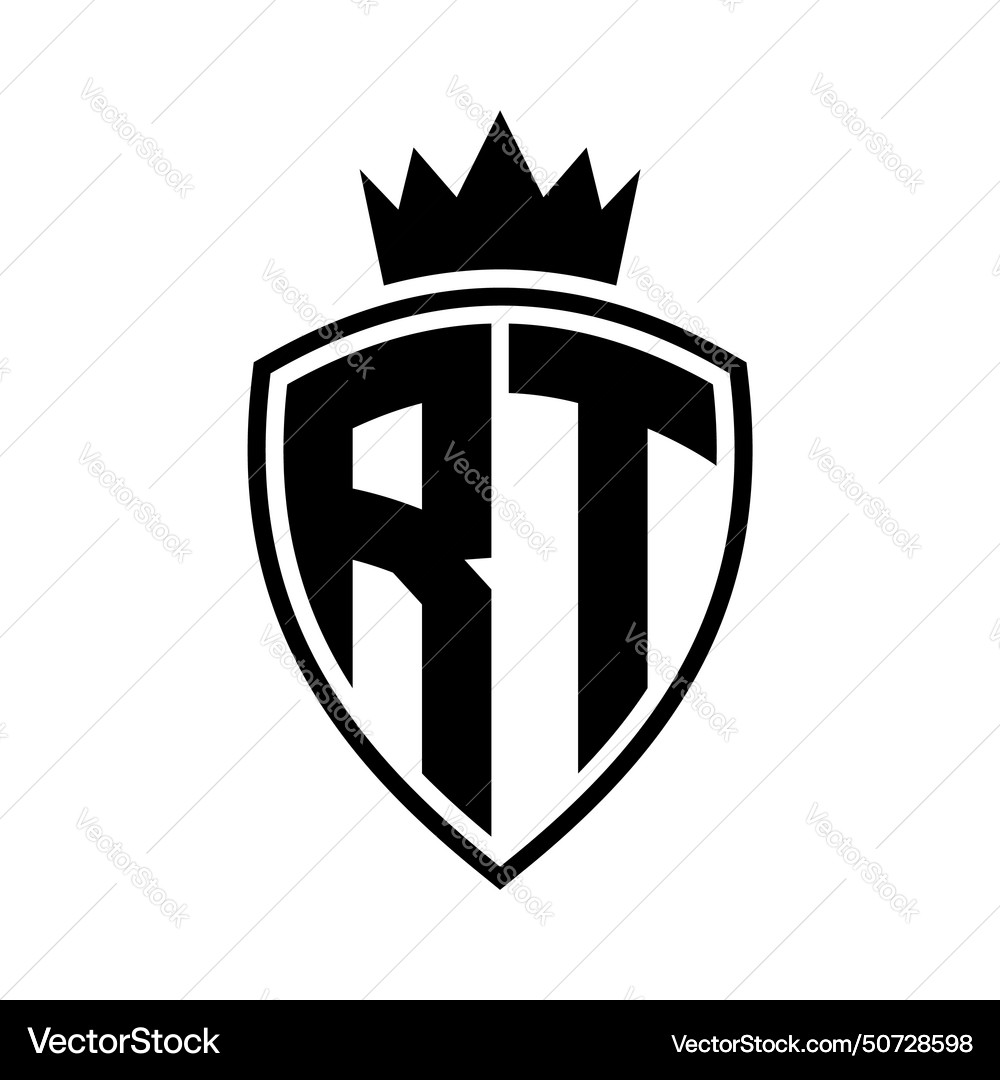 Rt letter monogram shield and crown outline shape Vector Image