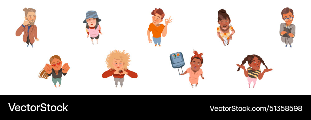Smiling people character looking up view from Vector Image