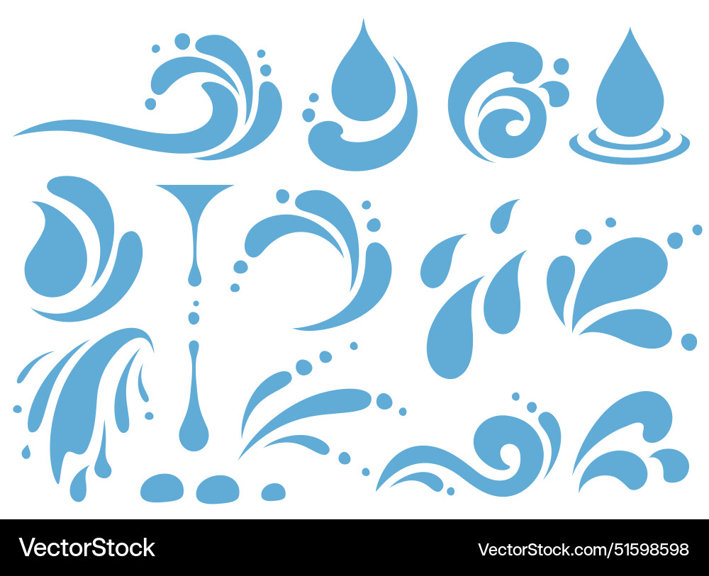 Water elements set liquid droplets splash swirl Vector Image