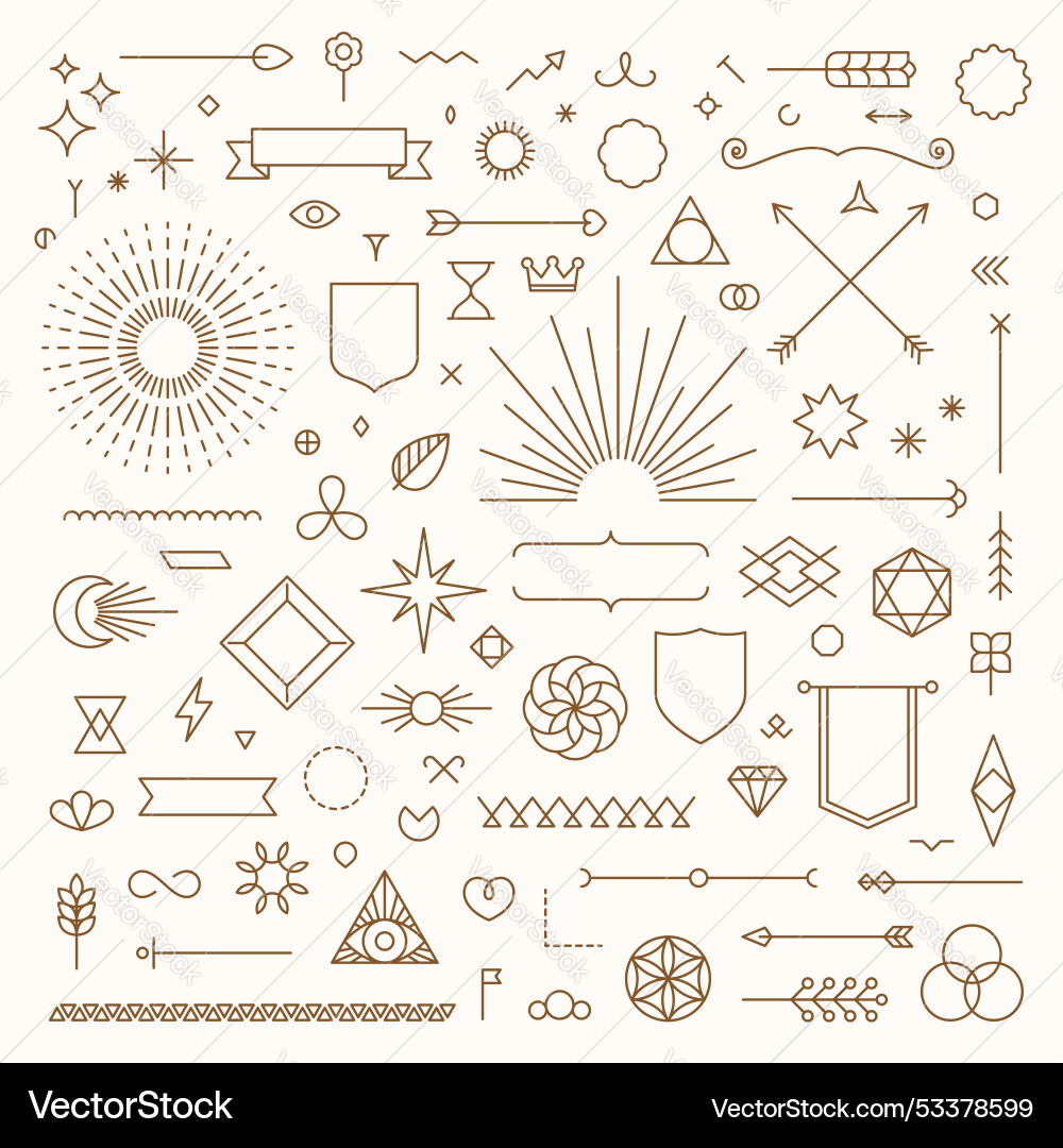 Boho Line Art Deco Set Royalty Free Vector Image