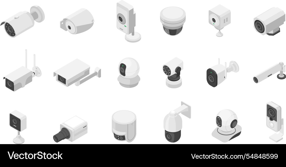 Isometric security systems cctv cameras for face Vector Image