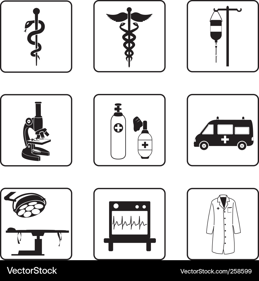 Medical symbols and equipment Royalty Free Vector Image