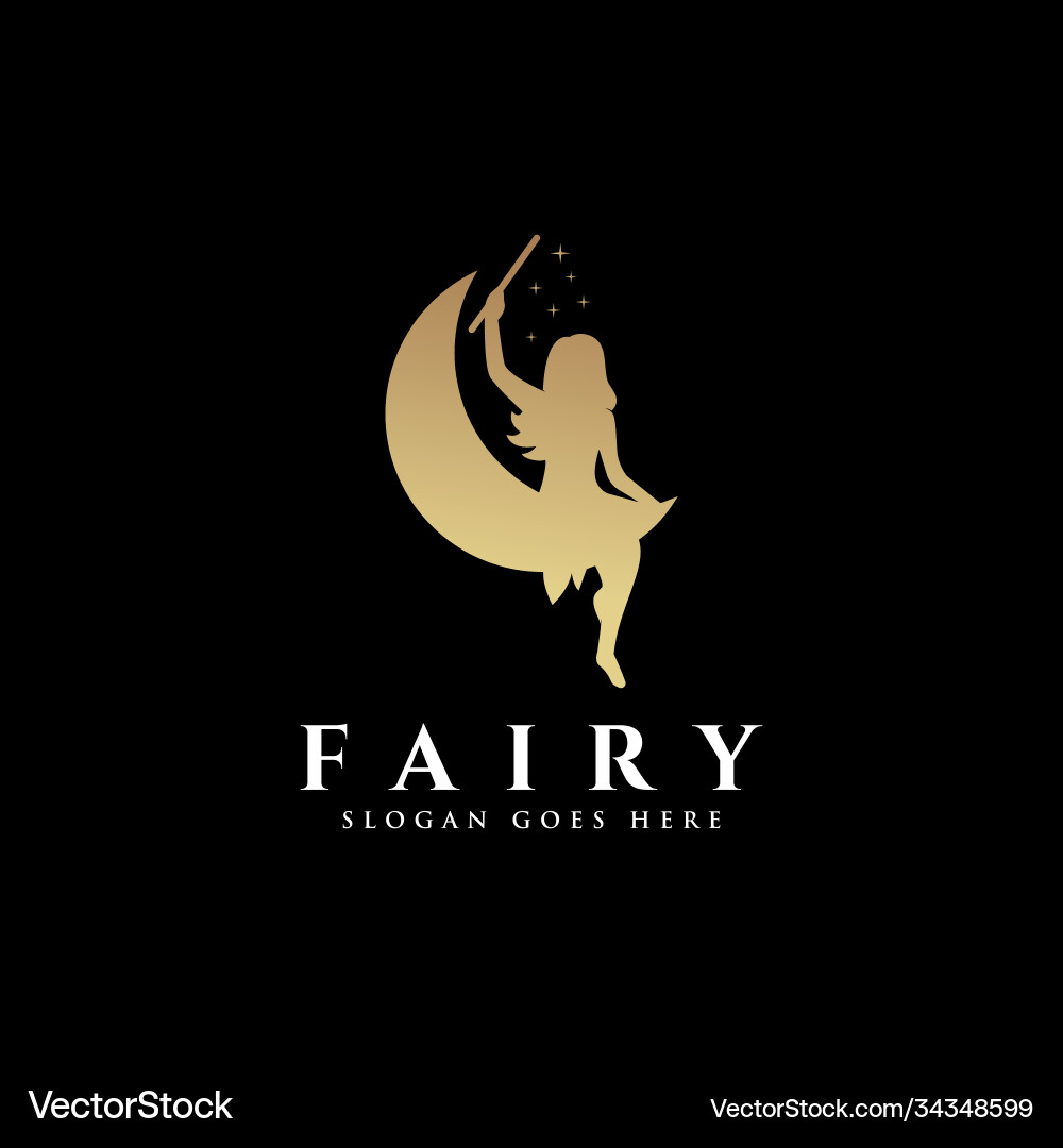 Moon and magic fairy logo icon template Royalty Free Vector