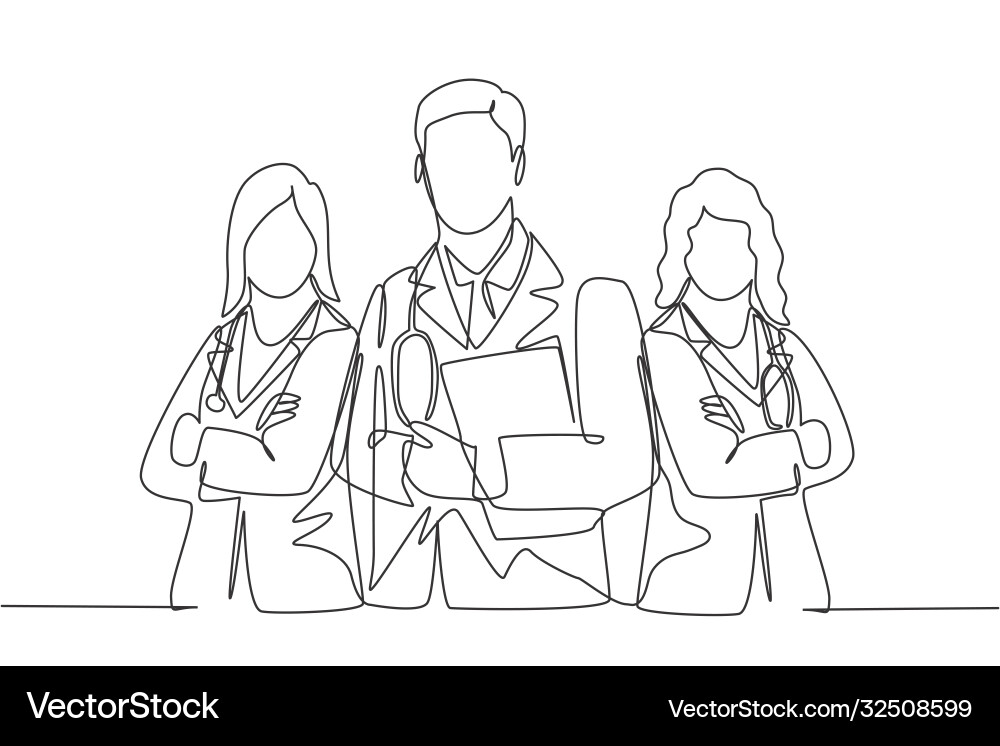 One continuous single line drawing group young Vector Image