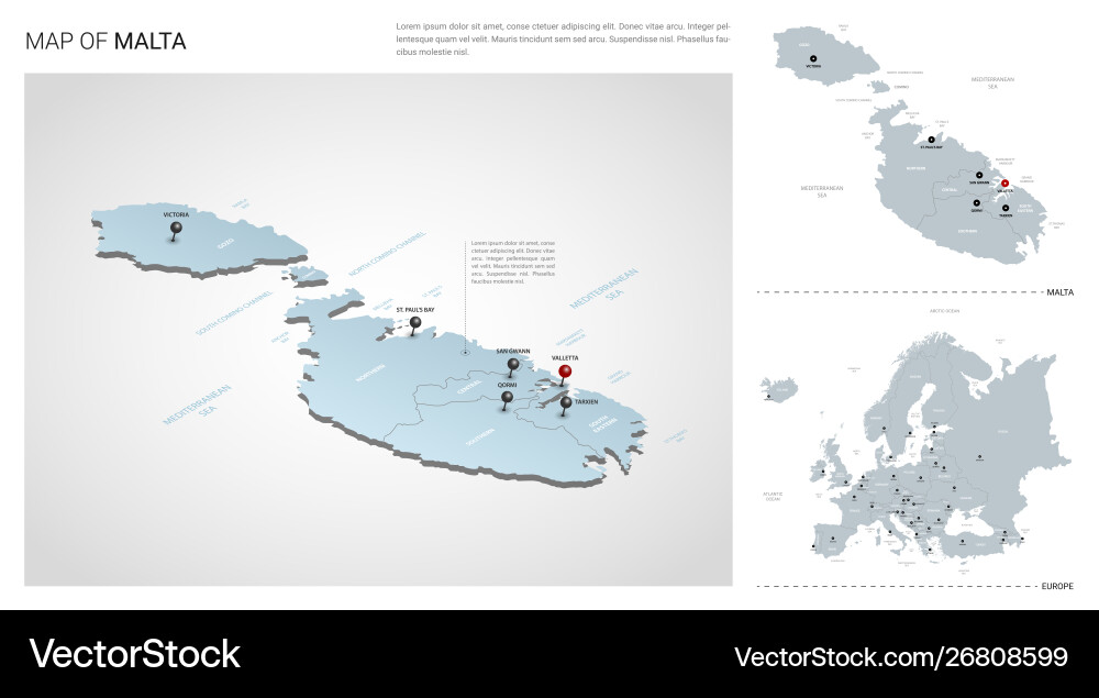 Set malta country isometric 3d map Royalty Free Vector Image