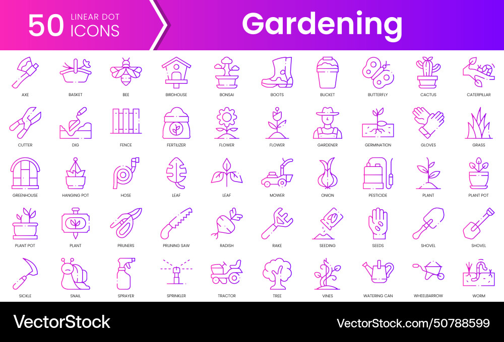 Set of gardening icons gradient style icon bundle Vector Image