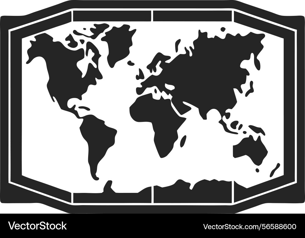 Black and white world map framed Royalty Free Vector Image