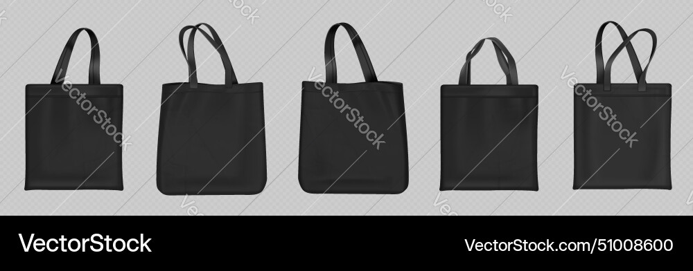 Black tote bags set on transparent background Vector Image