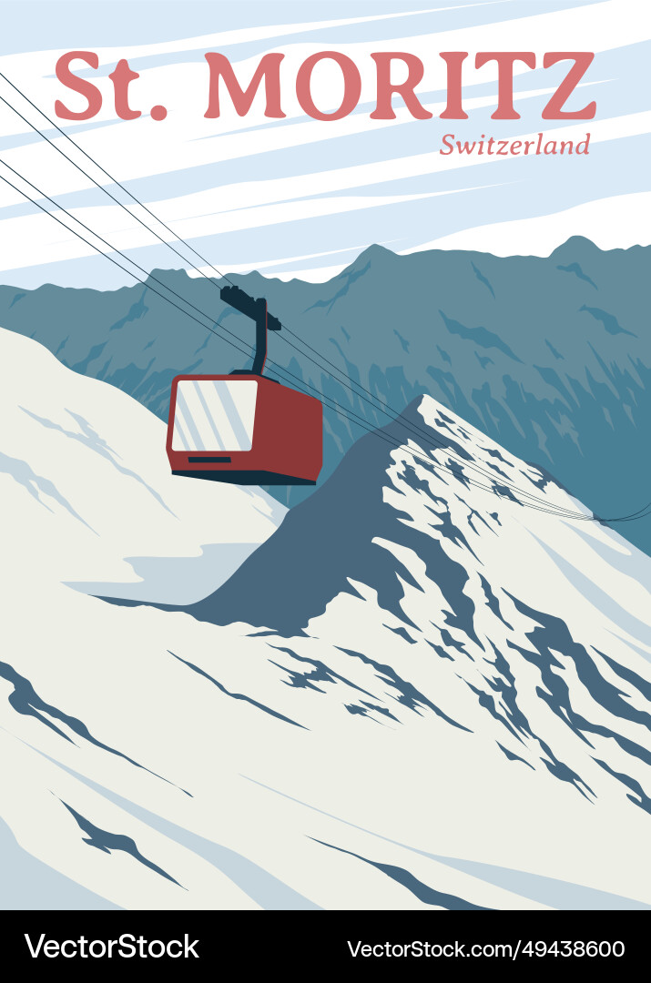 Red ski cable car in st moritz poster design Vector Image