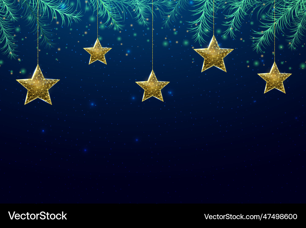 Wireframe christmas stars and tree Royalty Free Vector Image