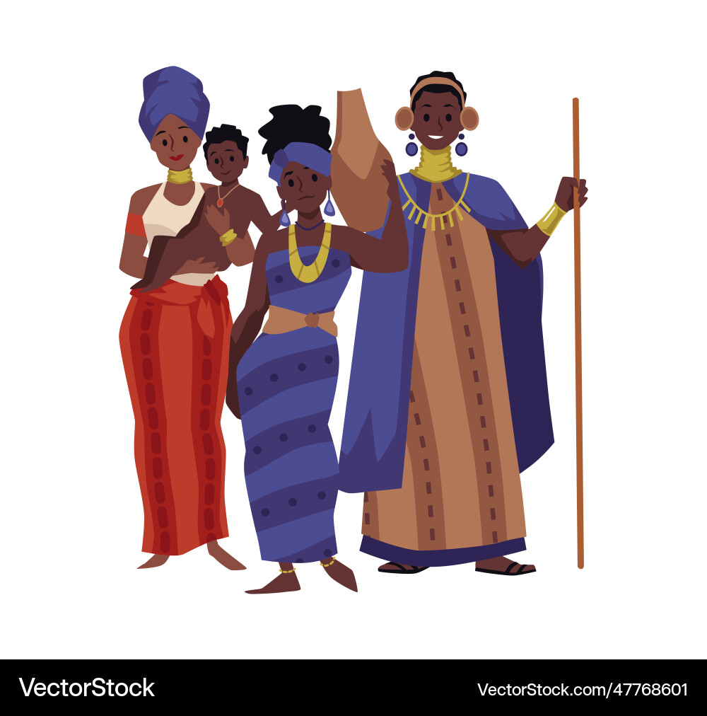 Black native africans people group cartoon flat Vector Image