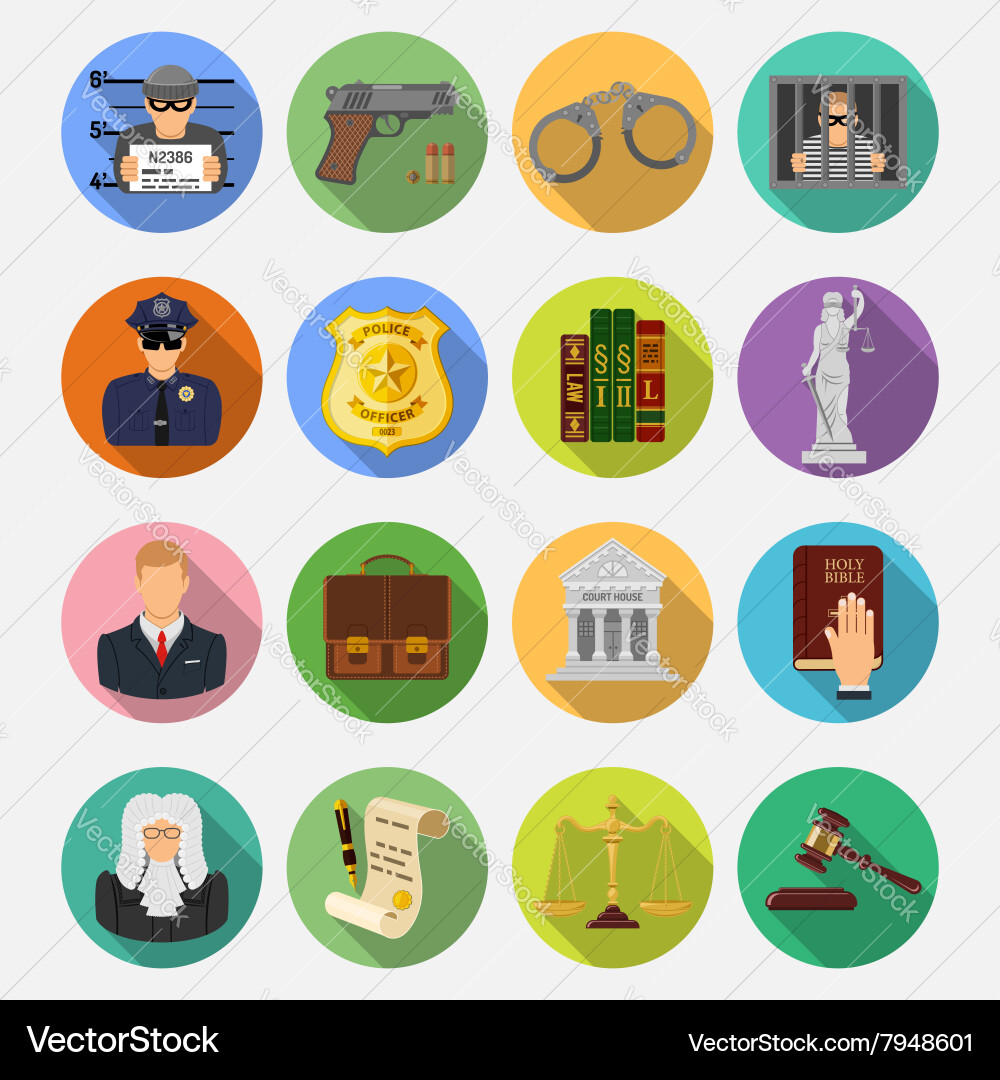 Crime and punishment flat icons Royalty Free Vector Image