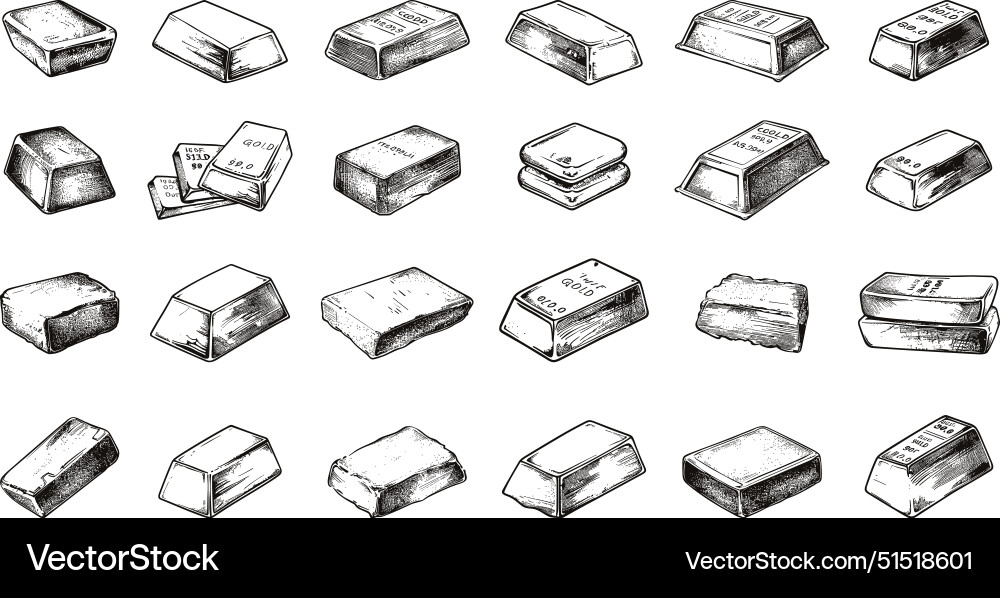 Doodle style gold bars from different angles icon Vector Image